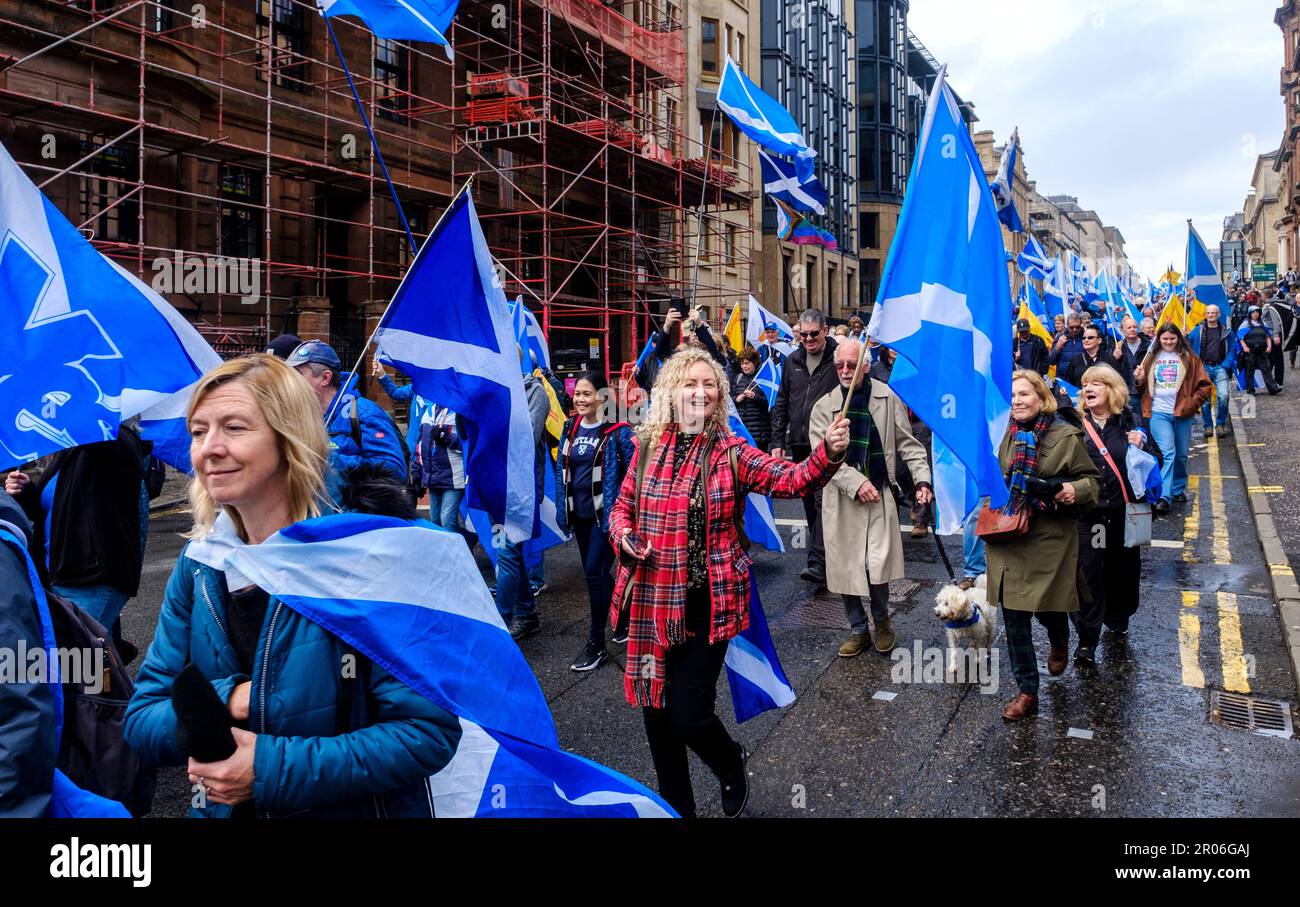 Independence march through the streets of Glasgow on 6th May 2023 ...