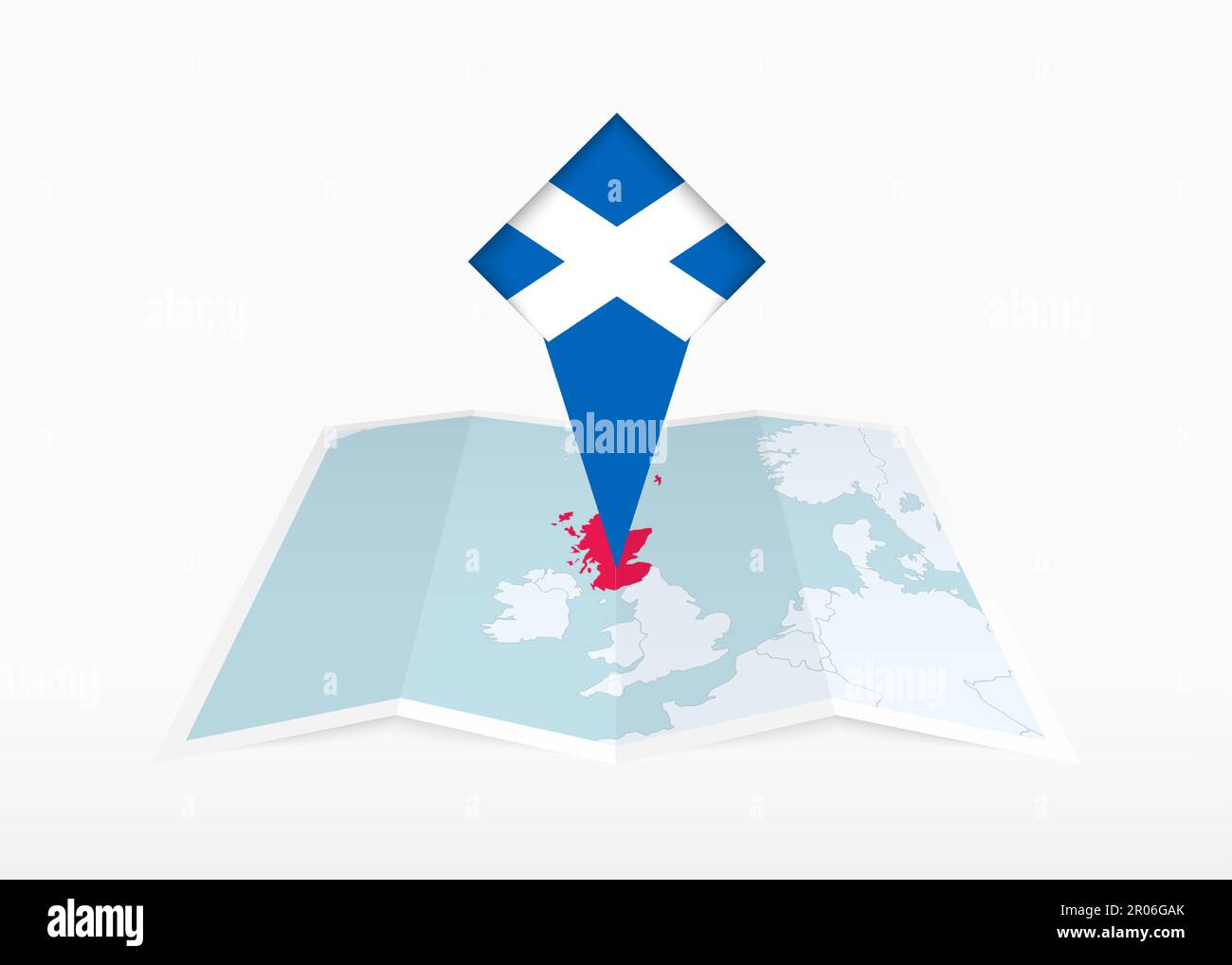 Scotland is depicted on a folded paper map and pinned location marker ... Scotland is depicted on a folded paper map and pinned location marker ...
