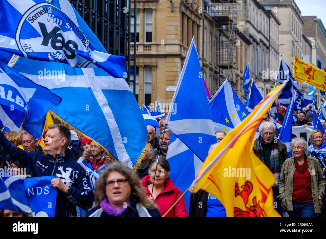 Independence march through the streets of Glasgow on 6th May 2023 ...