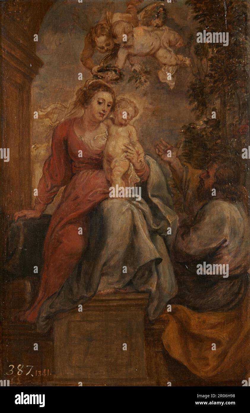 PEDRO PABLO RUBENS/ La Sagrada Familia, Siglo XVII. Óleo sobre tabla ...