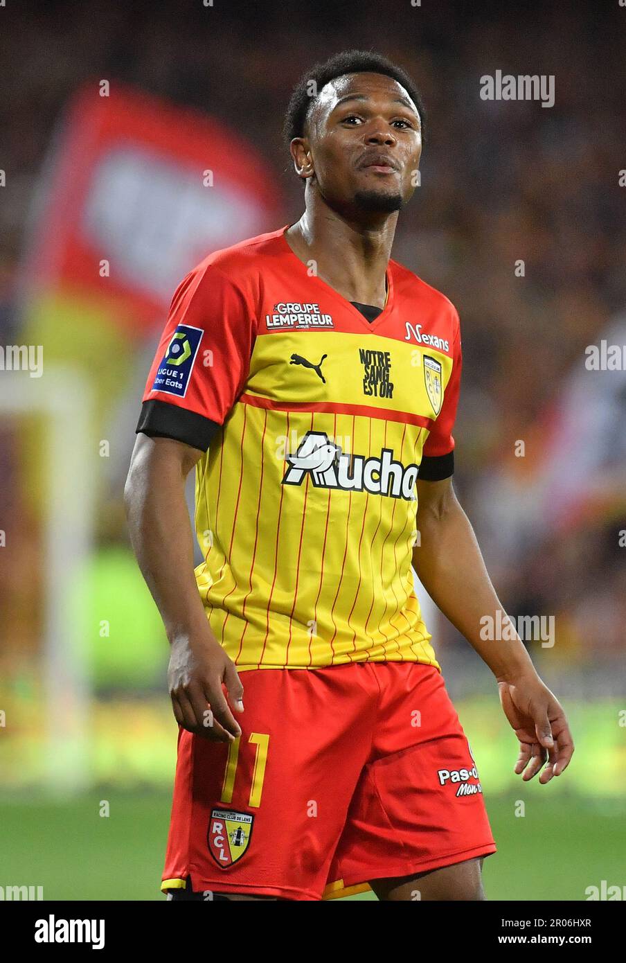 Lens, France. 07th May, 2023. Lois Openda of RC Lens in action during ...