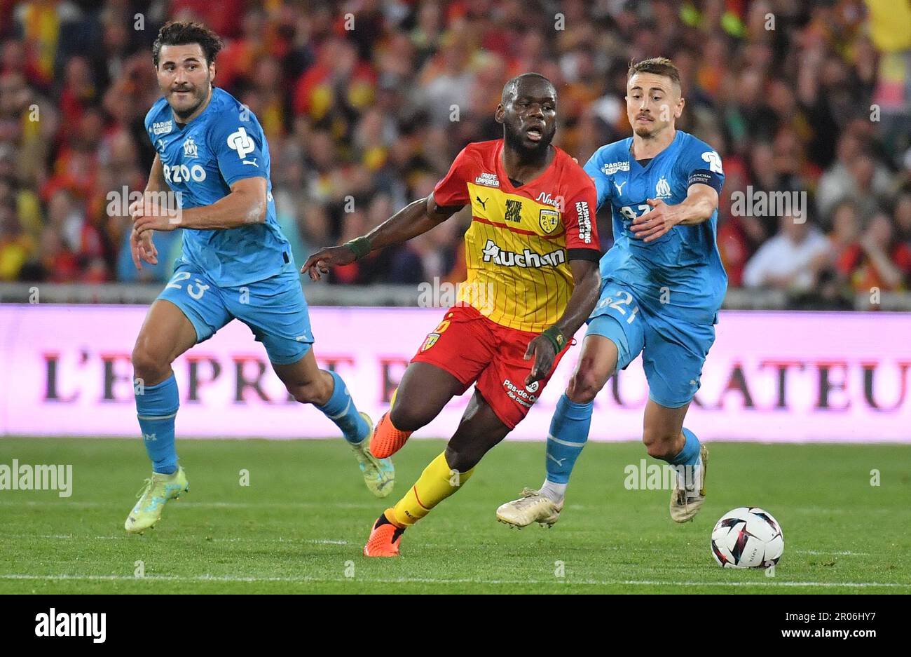 Lens, France. 07th May, 2023. of RC Lens in action during the French ...