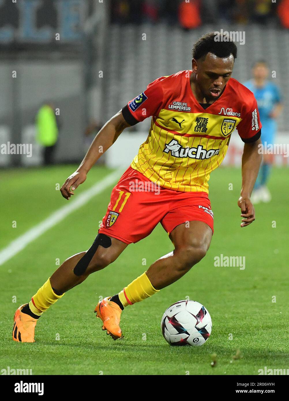 Lens, France. 07th May, 2023. Lois Openda RC Lens in action during the ...