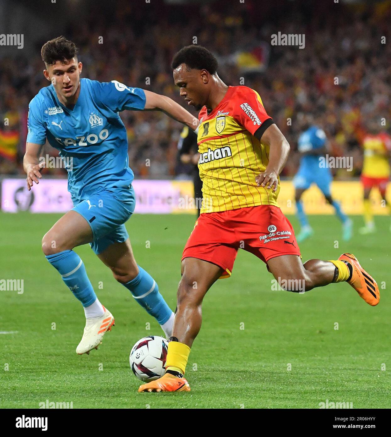 Lens, France. 07th May, 2023. Lois Openda of RC Lens in action during ...