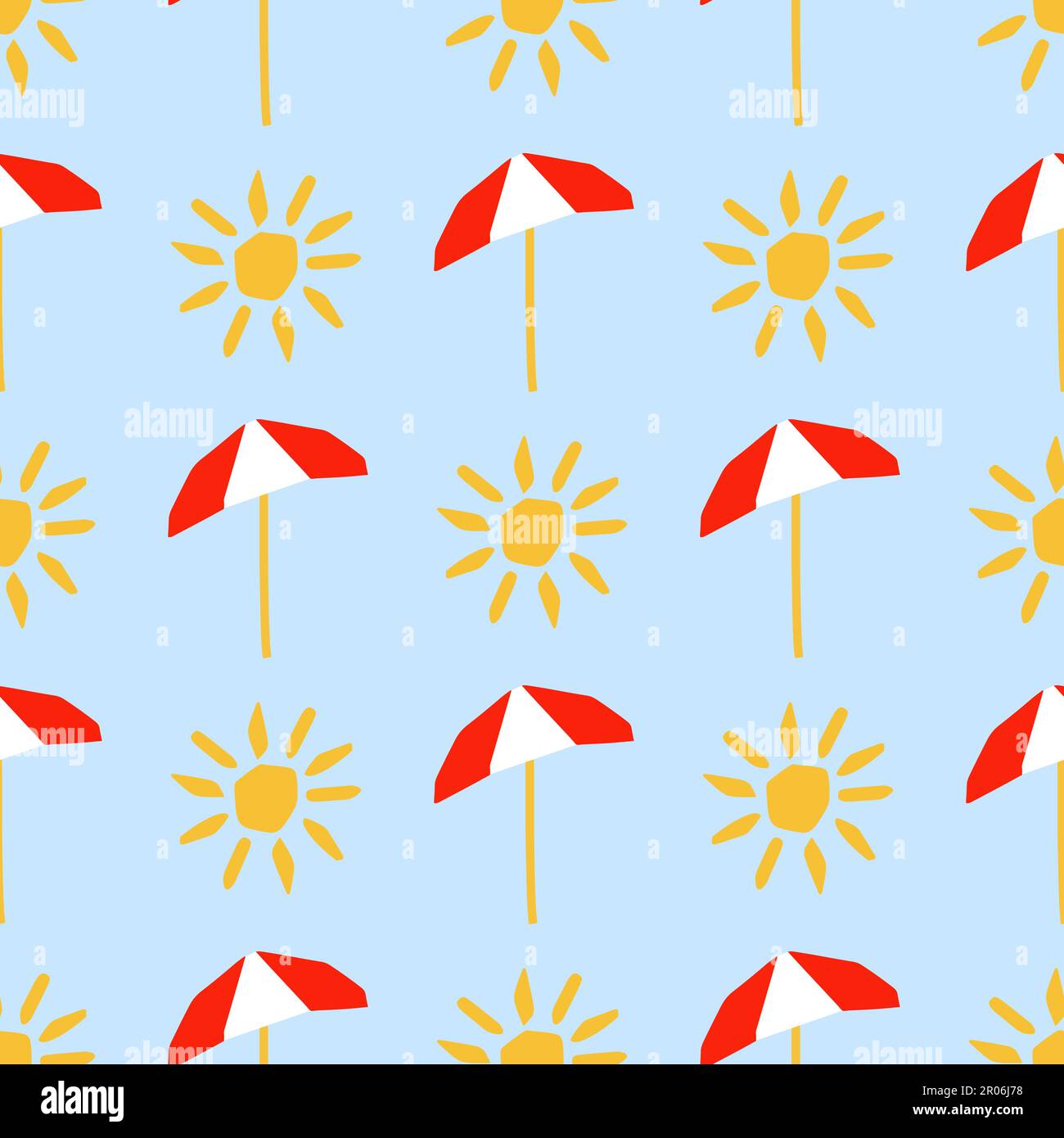 Seamless pattern with sun and umbrella illustration in cutting style on ...