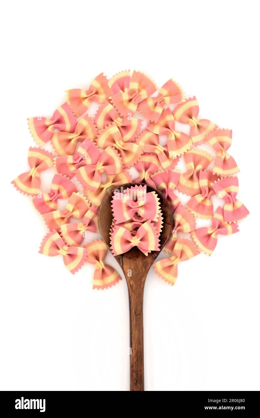 Abstract farfalle Italian bow tie pasta tree shape concept on white ...