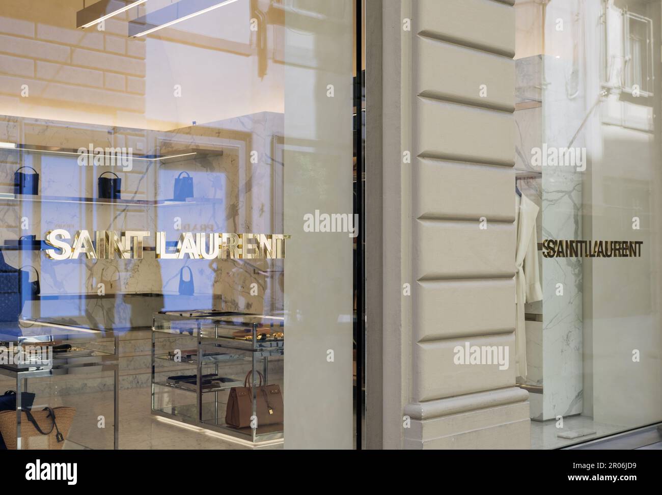 Saint Laurent flagship store in Florence Via Tornabuoni, Italy. Detail ...