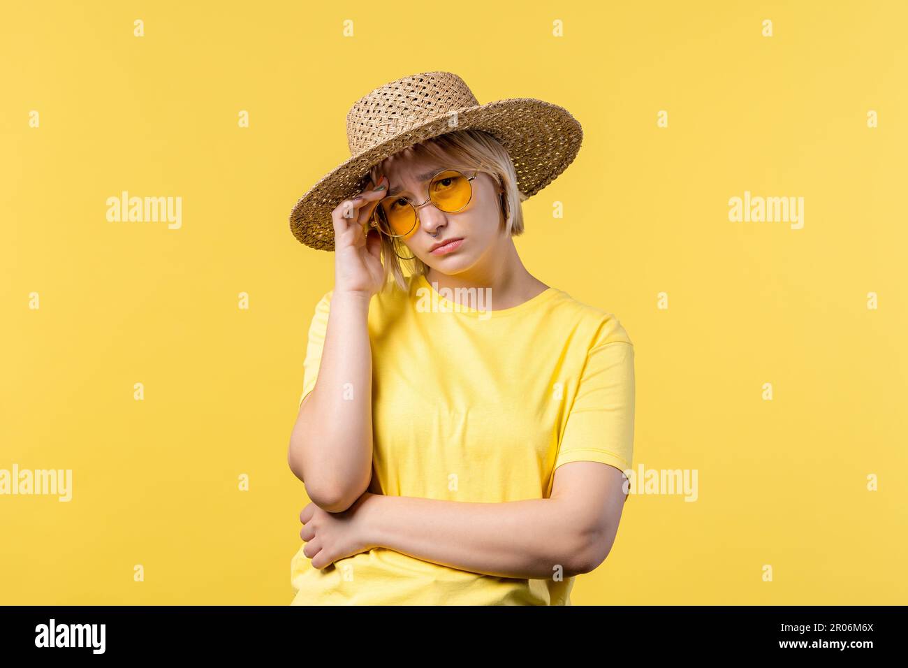 Worried sad woman, no, she forgot. Disappointed girl feeling sorrow ...