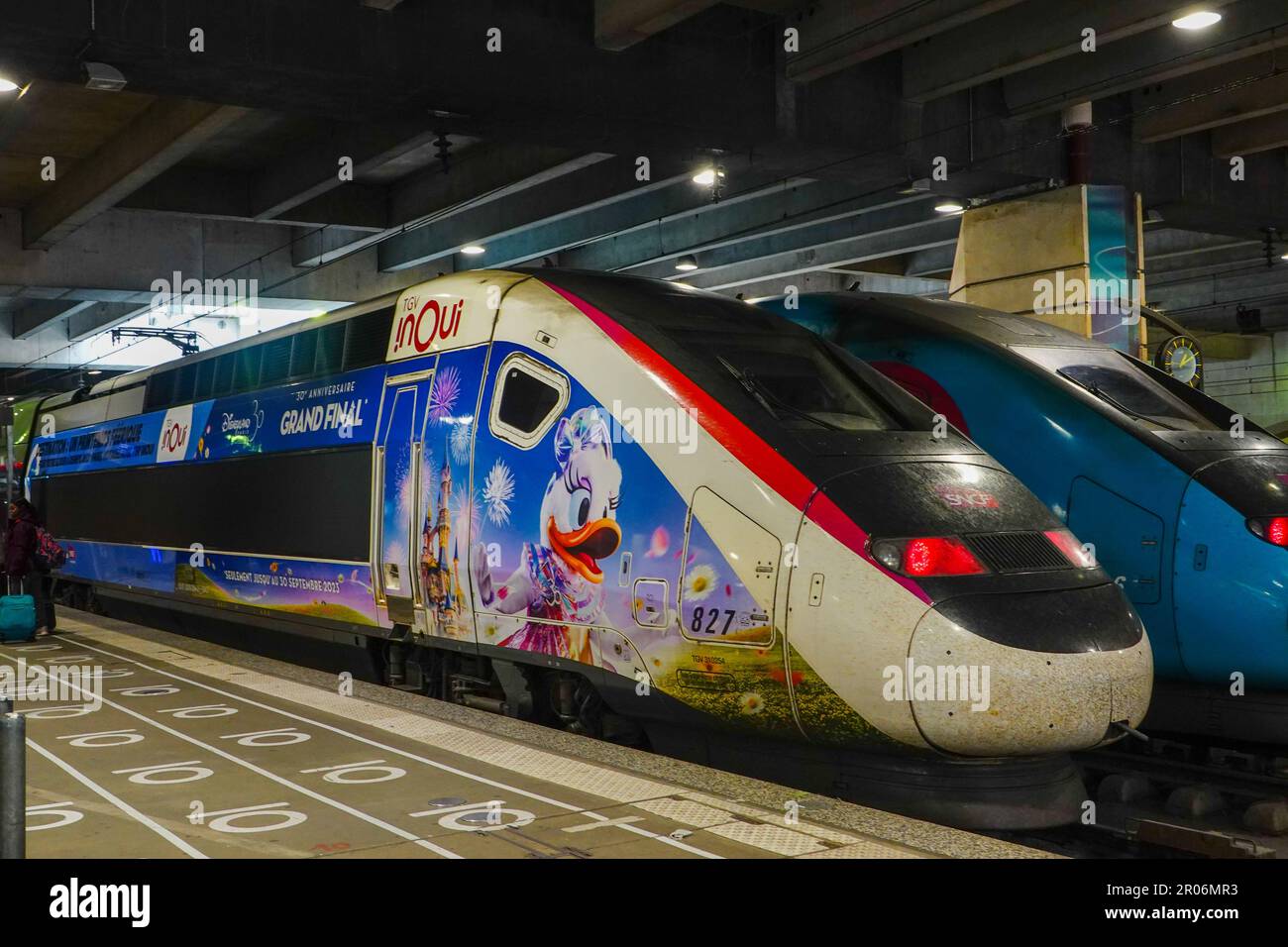 Trains at platform in Montparnasse station, Paris, France, with ...