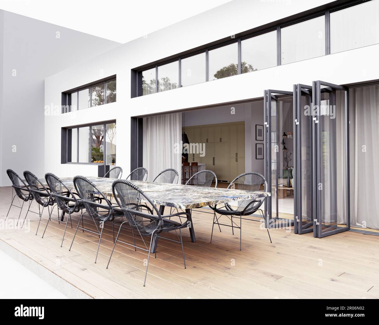 outdoor dining table in the patio. 3d rendering concept Stock Photo - Alamy