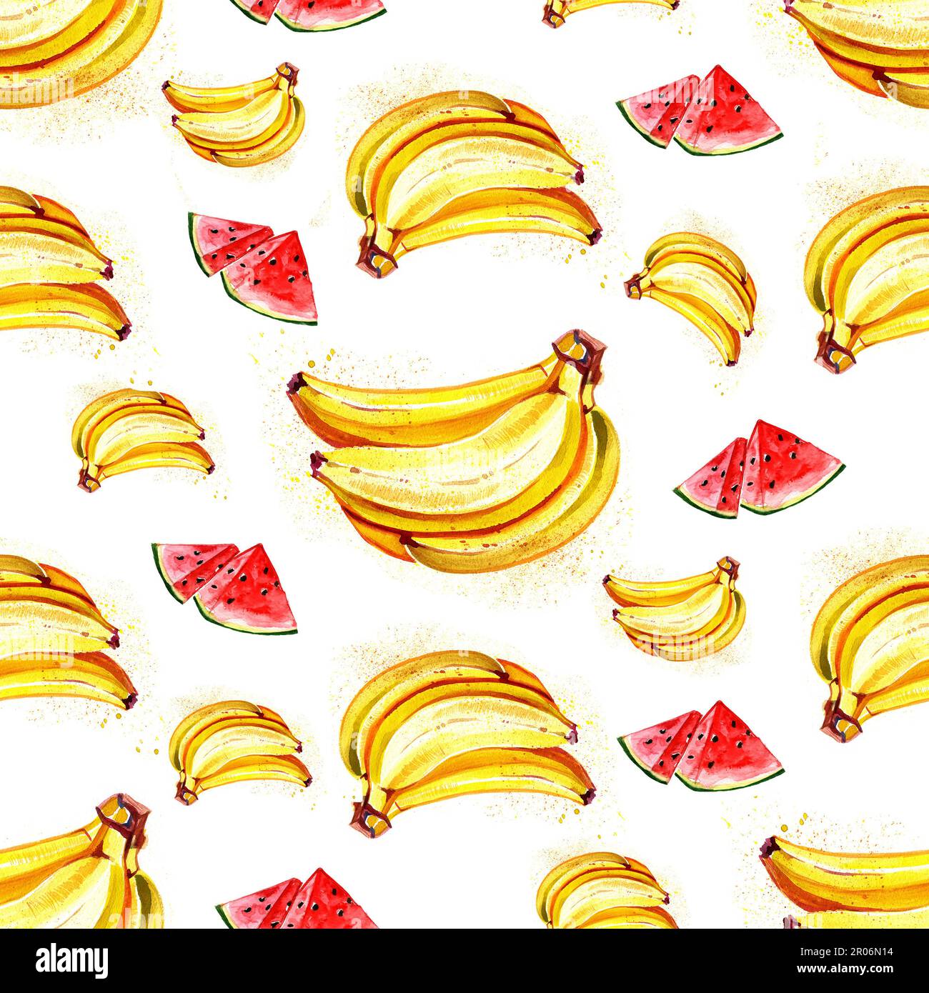 Watercolor summer fruit banana and watermelon seamless pattern Stock ...