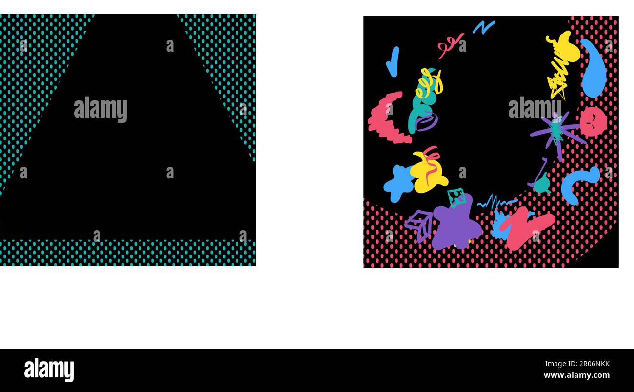 Black presentation template. Textured hand drawn dots and lines frame ...