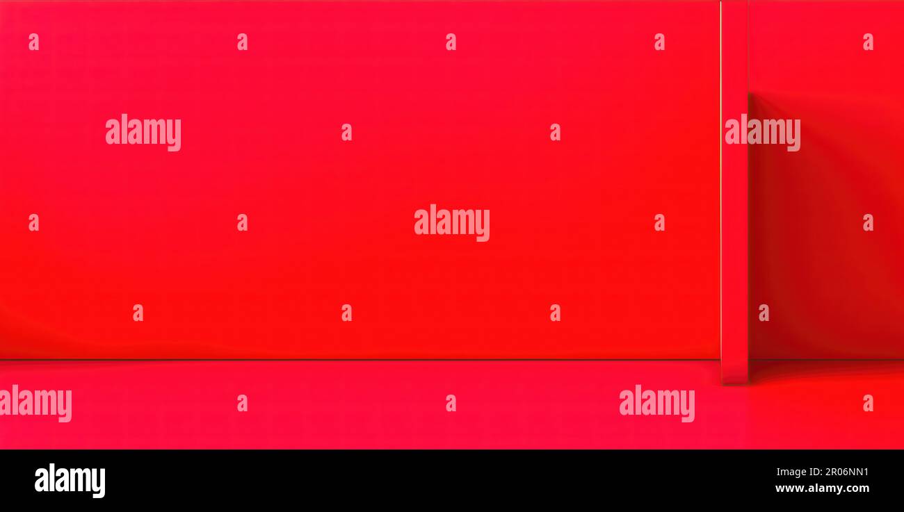Empty red table for product with red wall background. Selective soft ...