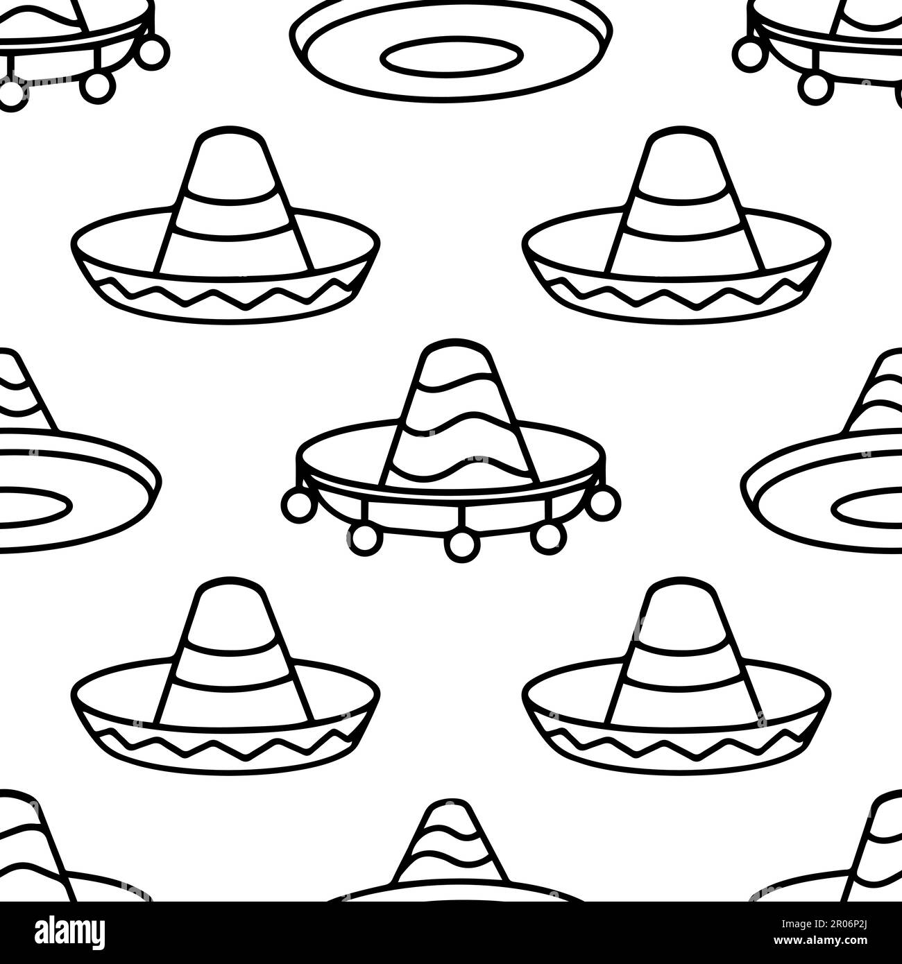 Sombrero hats doodle illustration seamless pattern. Vector hand drawn ...