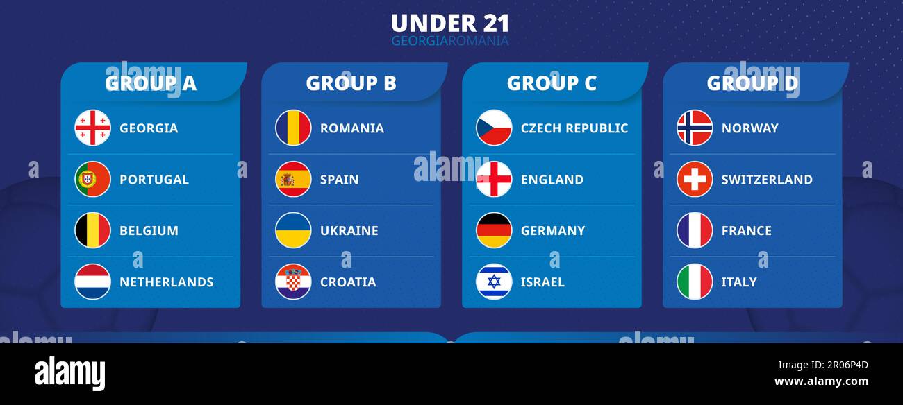 Flags of Under 21 football competition sorted by group. Vector ...