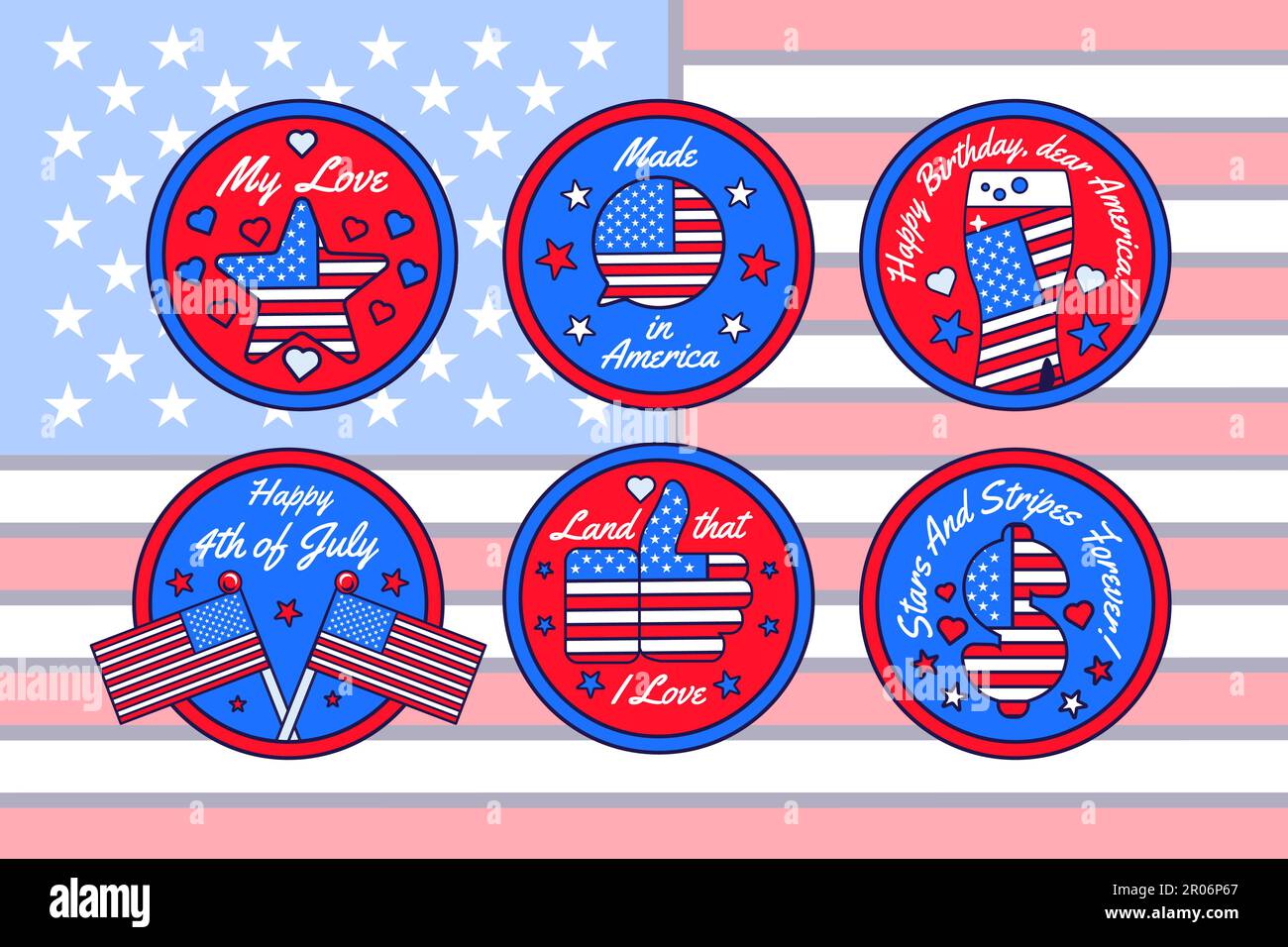 Round stickers decal set with star, like hand gesture, dollar sign ...