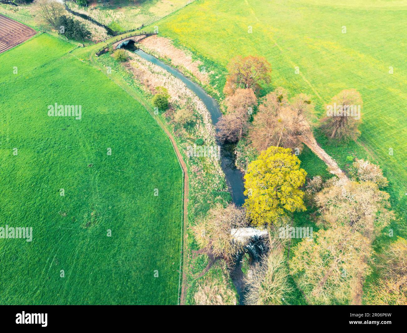 Drone view of marsh and a fresh inland water way famous for salmon ...