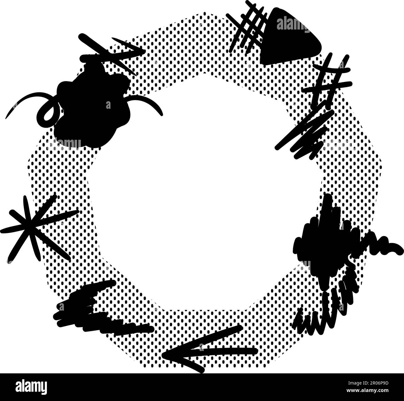 Black square, triangular, polygonal frame elements kit with doodle lines. Editable vector ...