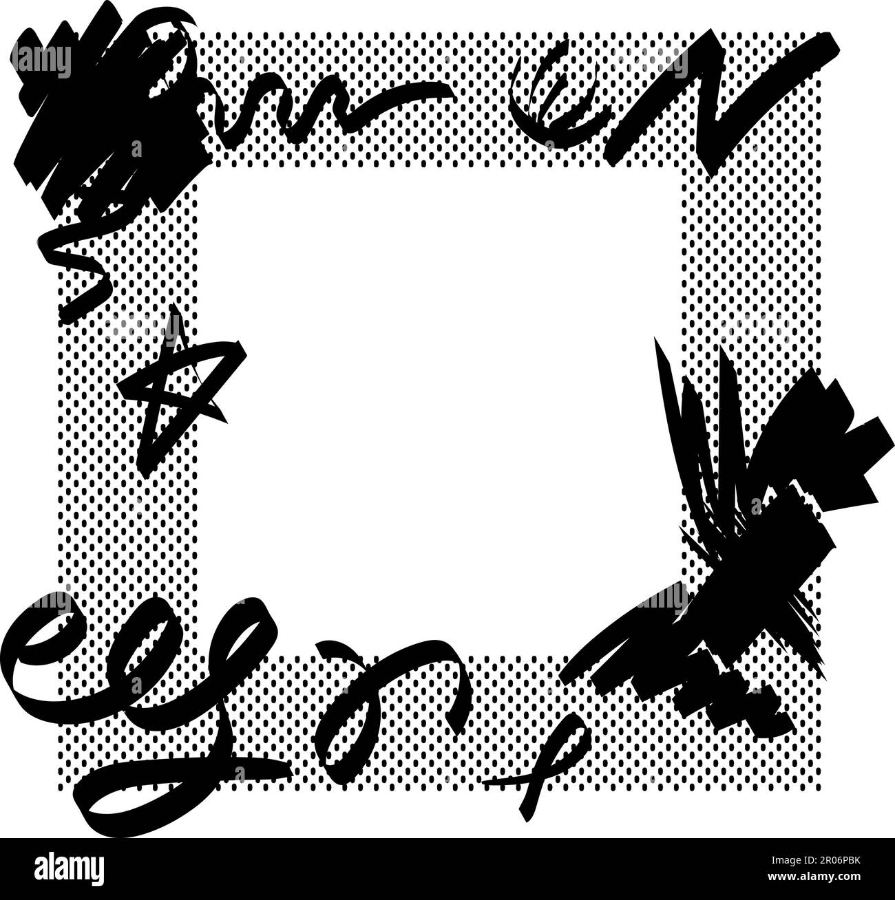 Black square, triangular, polygonal frame elements kit with doodle lines. Editable vector ...