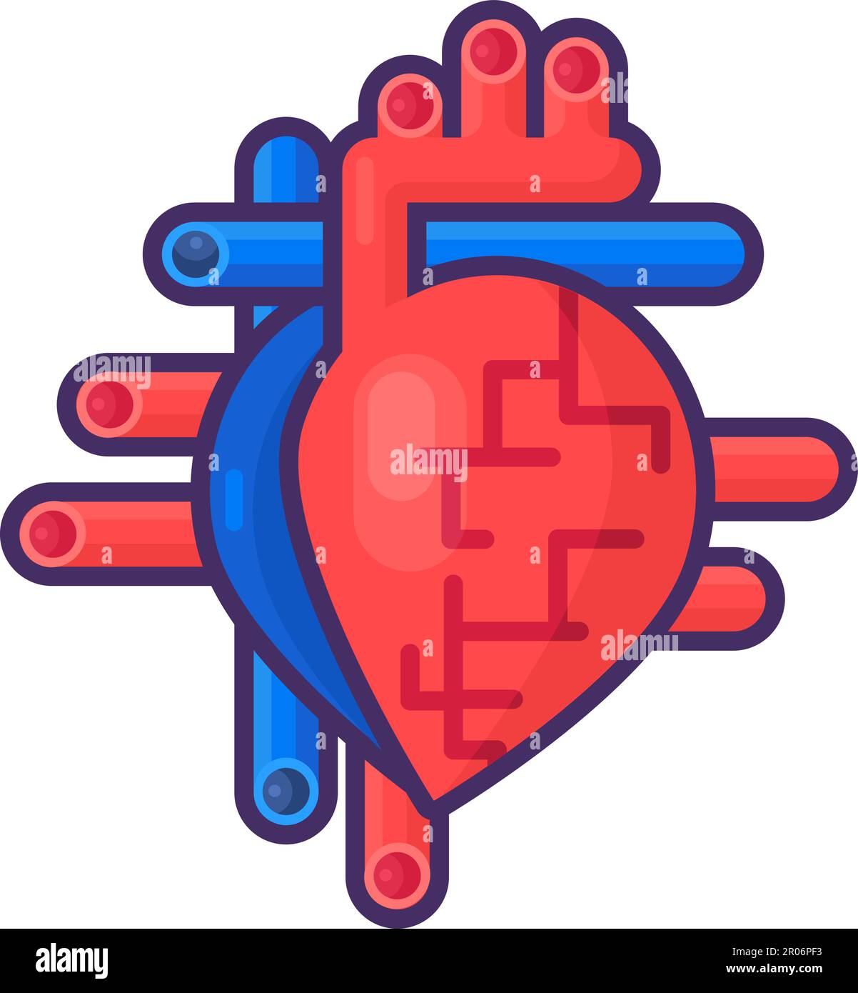 Heart organ with arteries and vessels. Sketchy linear icon device of ...