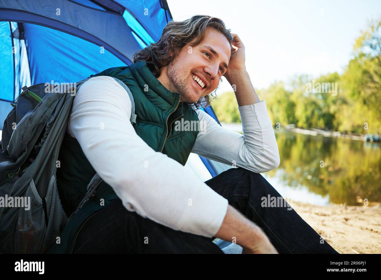 Going completely off-the-grid for the weekend. a handsome young man ...