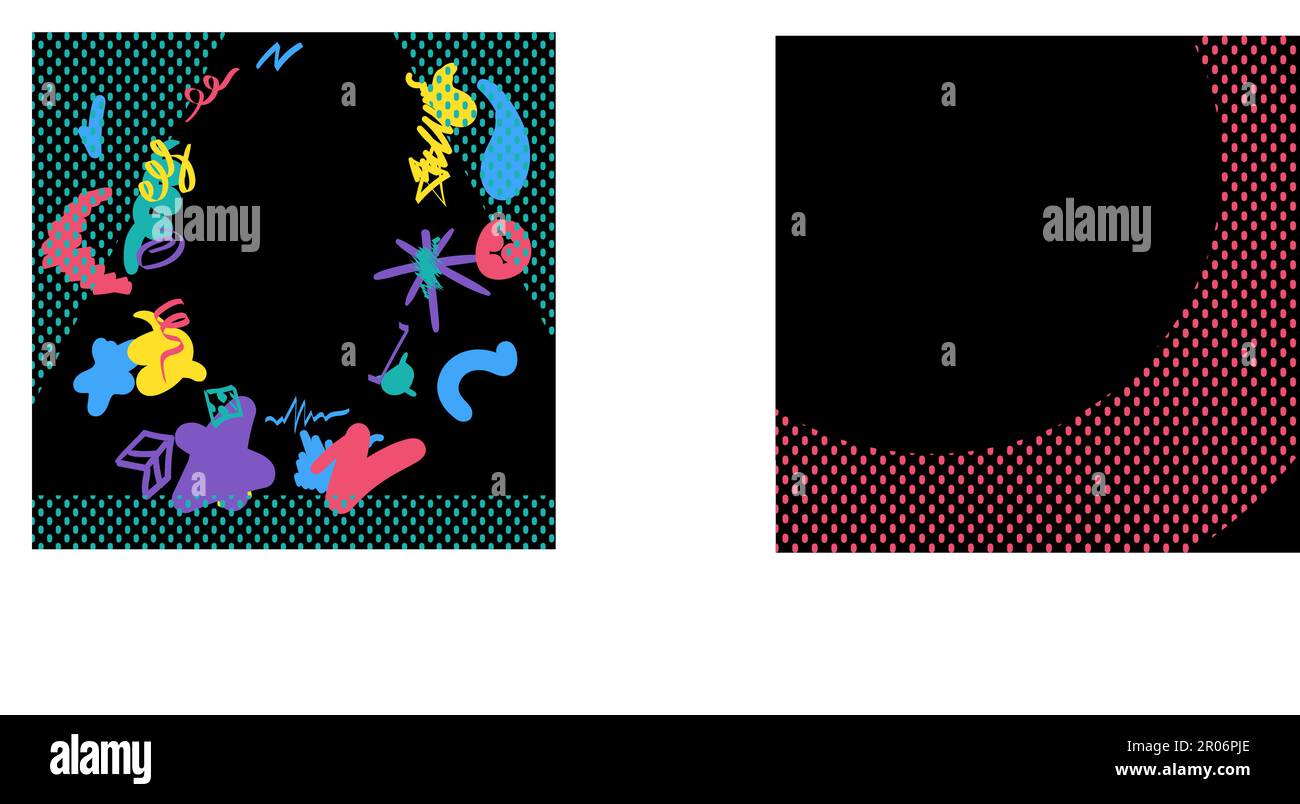 Black presentation template. Textured hand drawn dots and lines frame ...