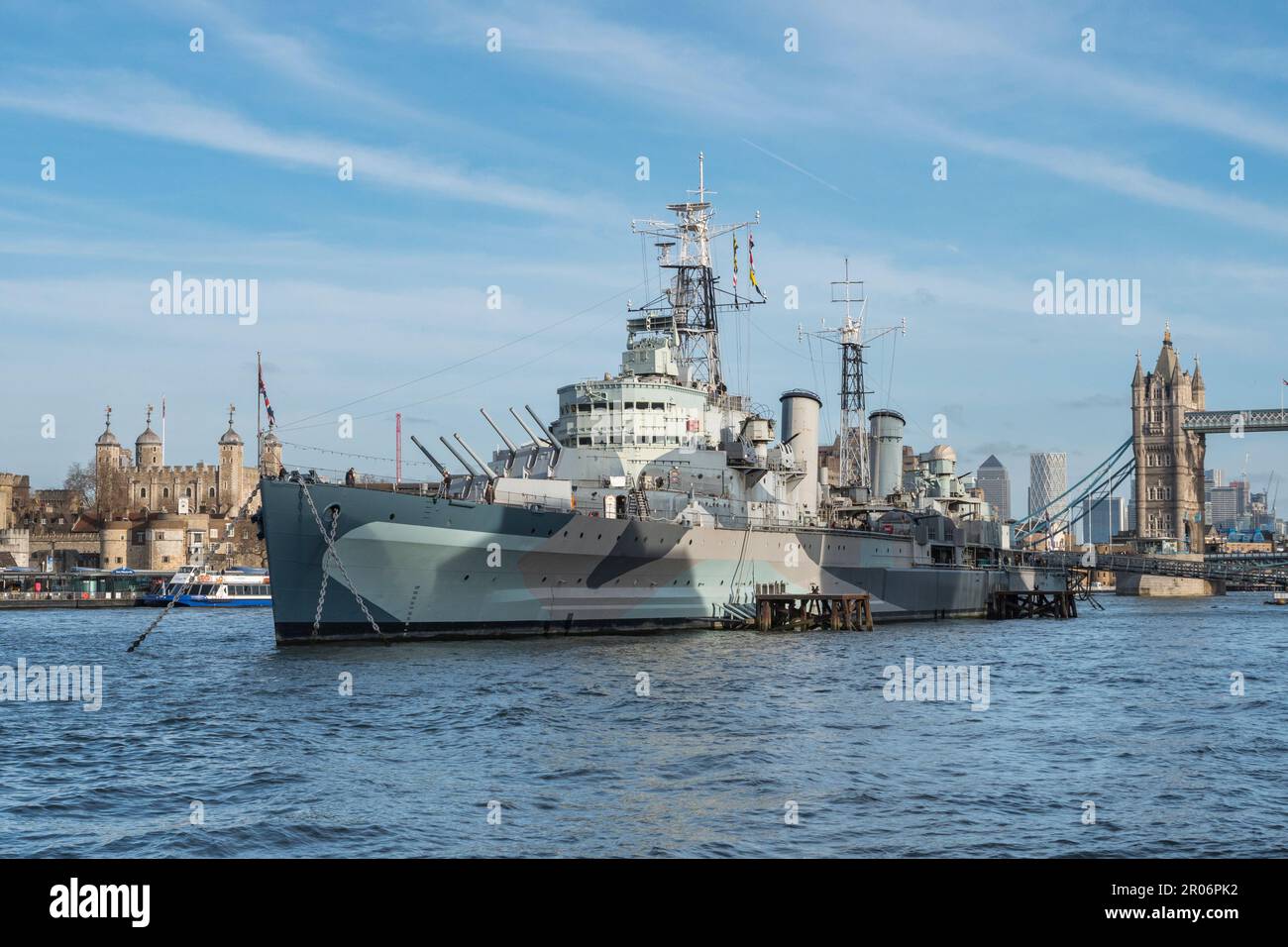 The World War Two cruiser HMS Belfast and Tower Bridge, River Thames ...