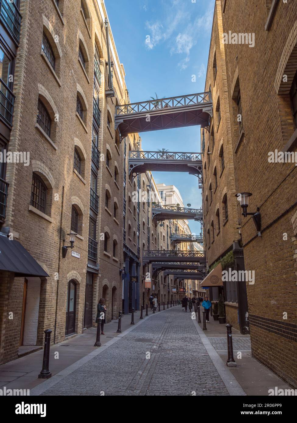 View down the regenerated Shad Thames, a historic riverside street ...