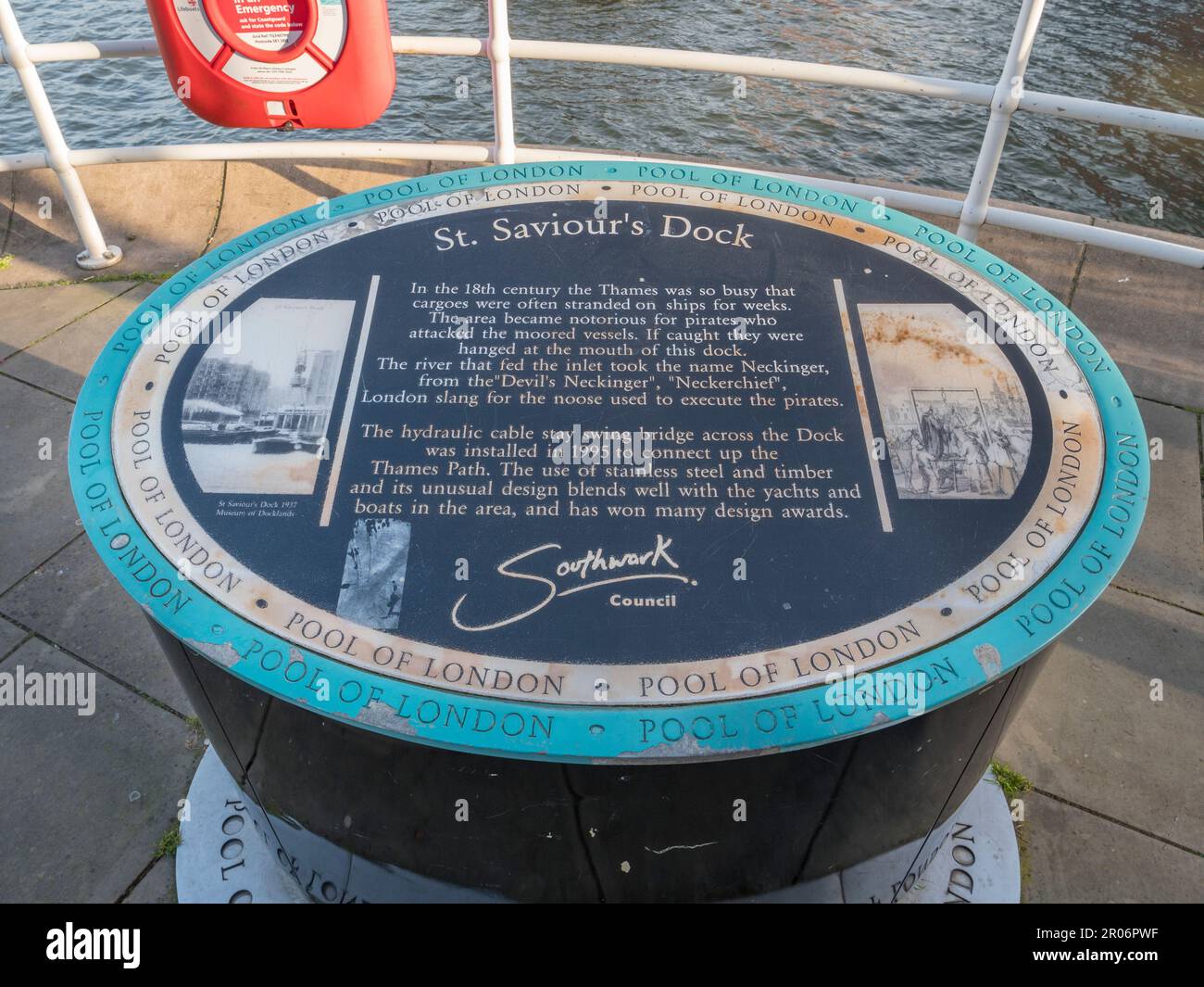 Historic information marker beside St Saviours Dock, part of the re ...