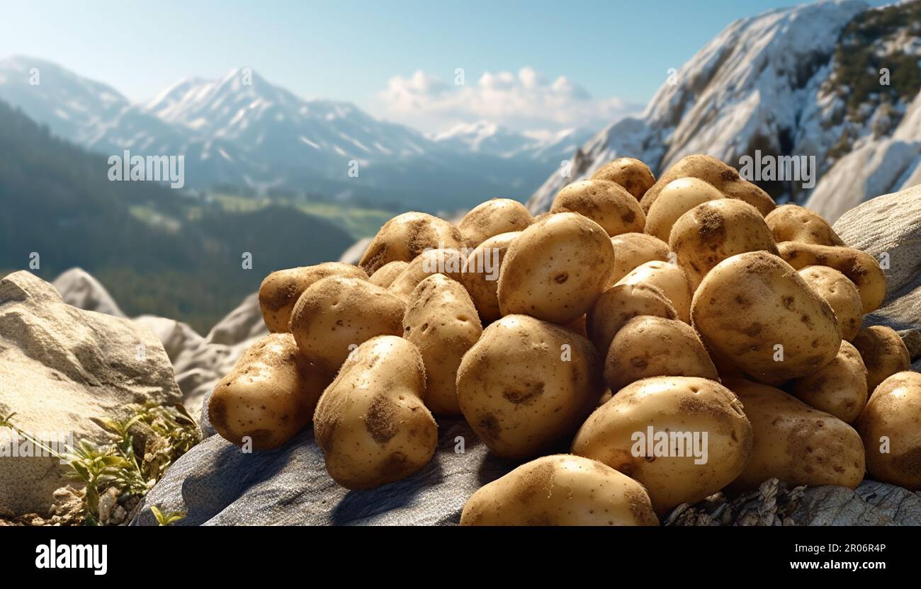 Artistic recreation of real potatoes just harvested between andes ...
