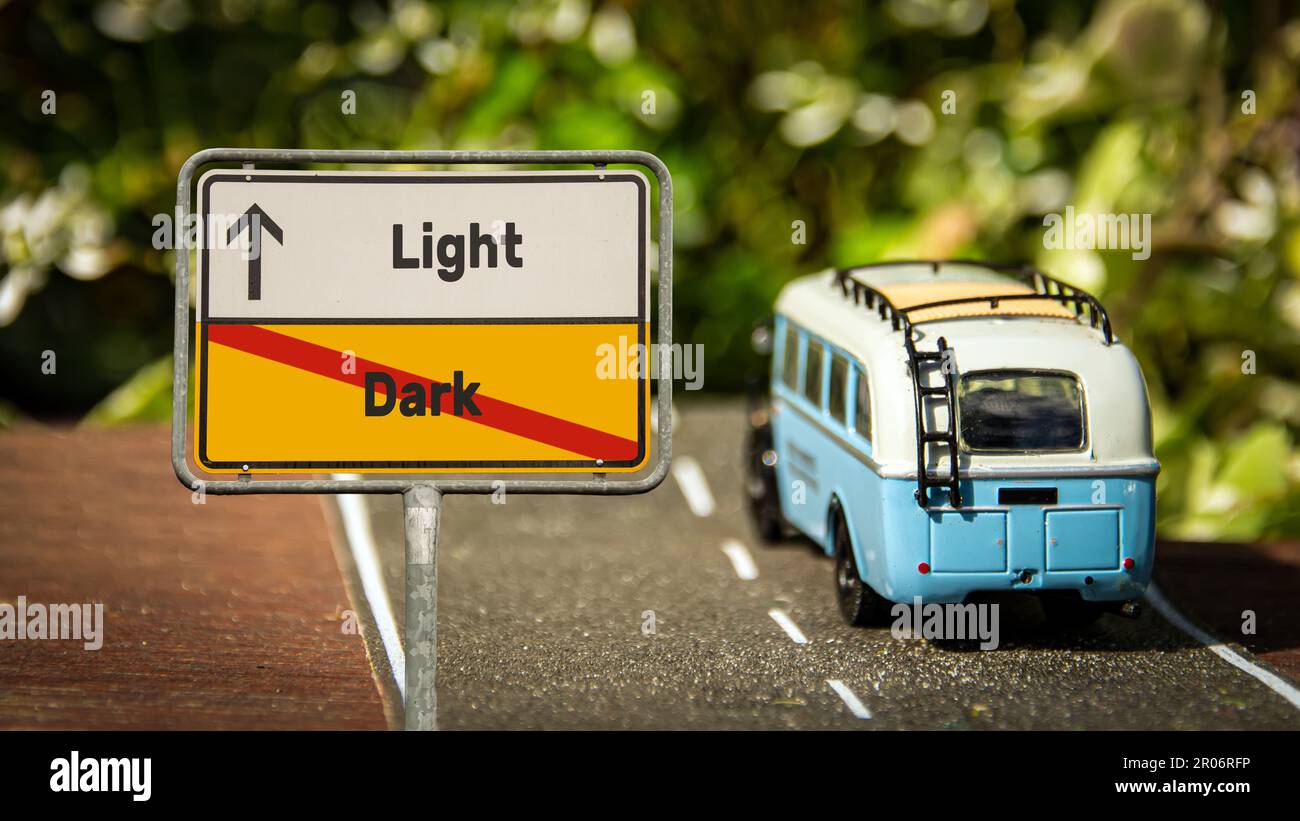 Street Sign the Direction Way to Light versus Dark Stock Photo - Alamy
