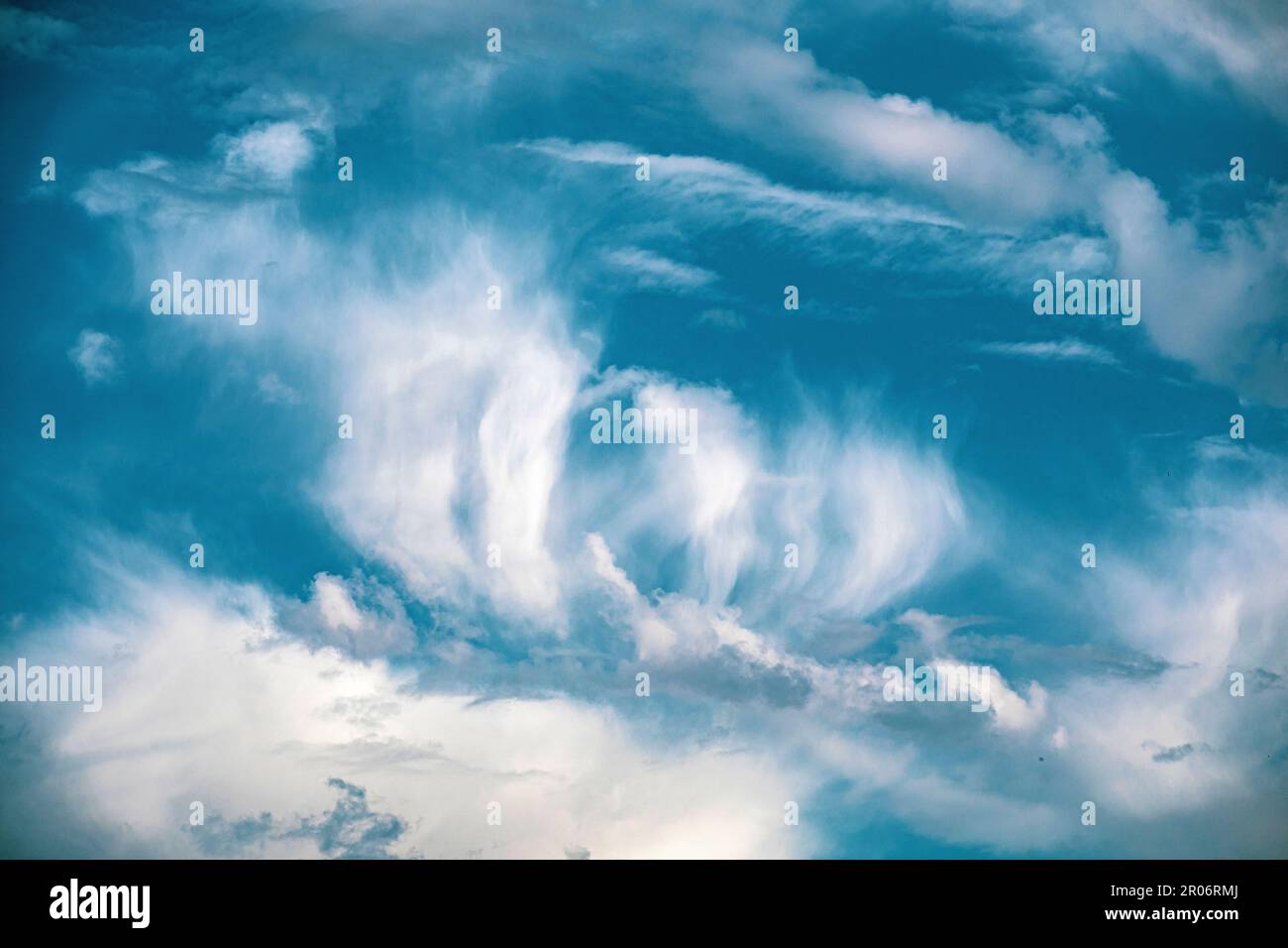 Intense and luminous blue sky with white cirrus clouds perfect for ...