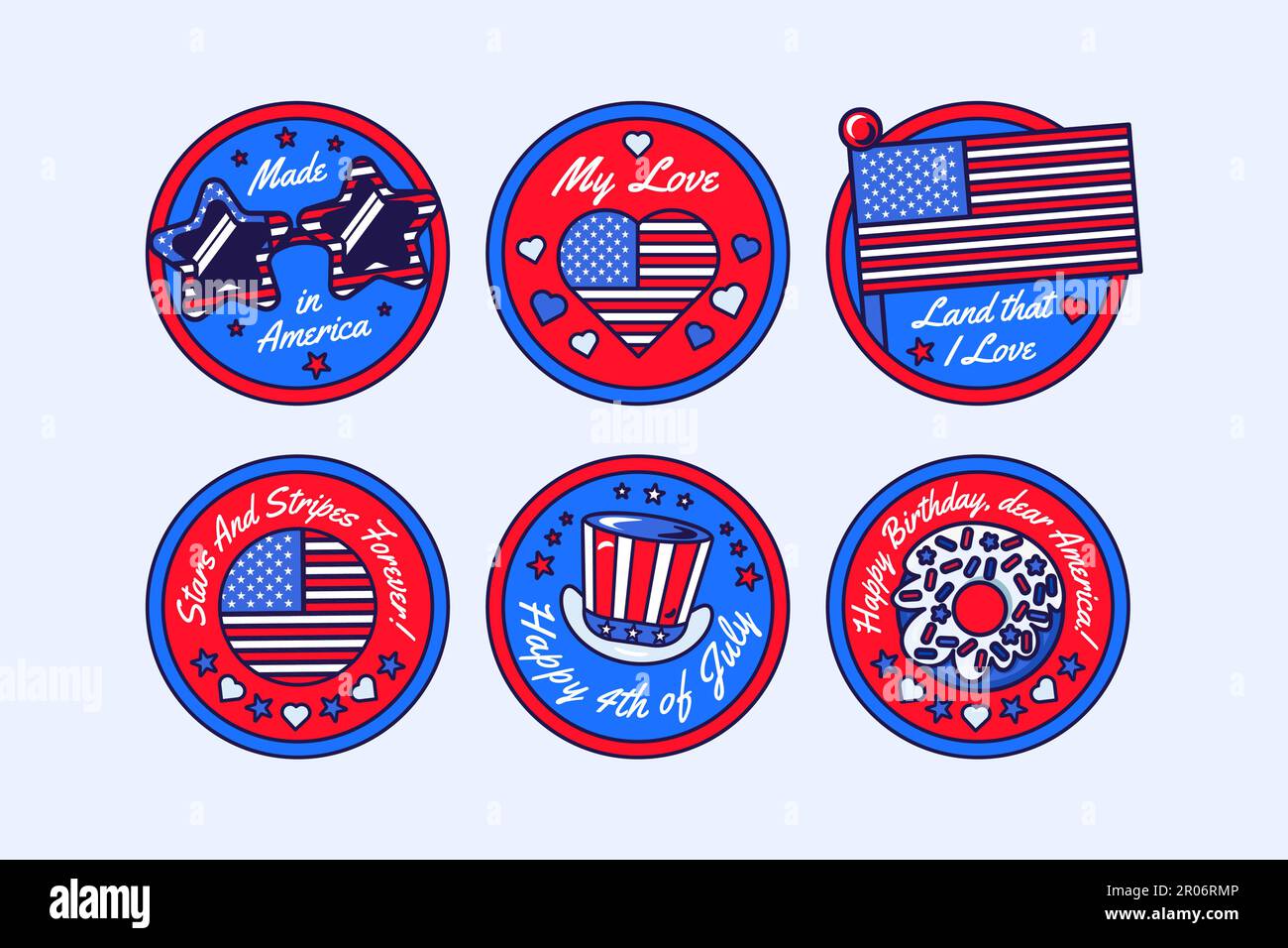 Round stickers decal set with Patriot heart, Uncle Sam top hat, flag on ...