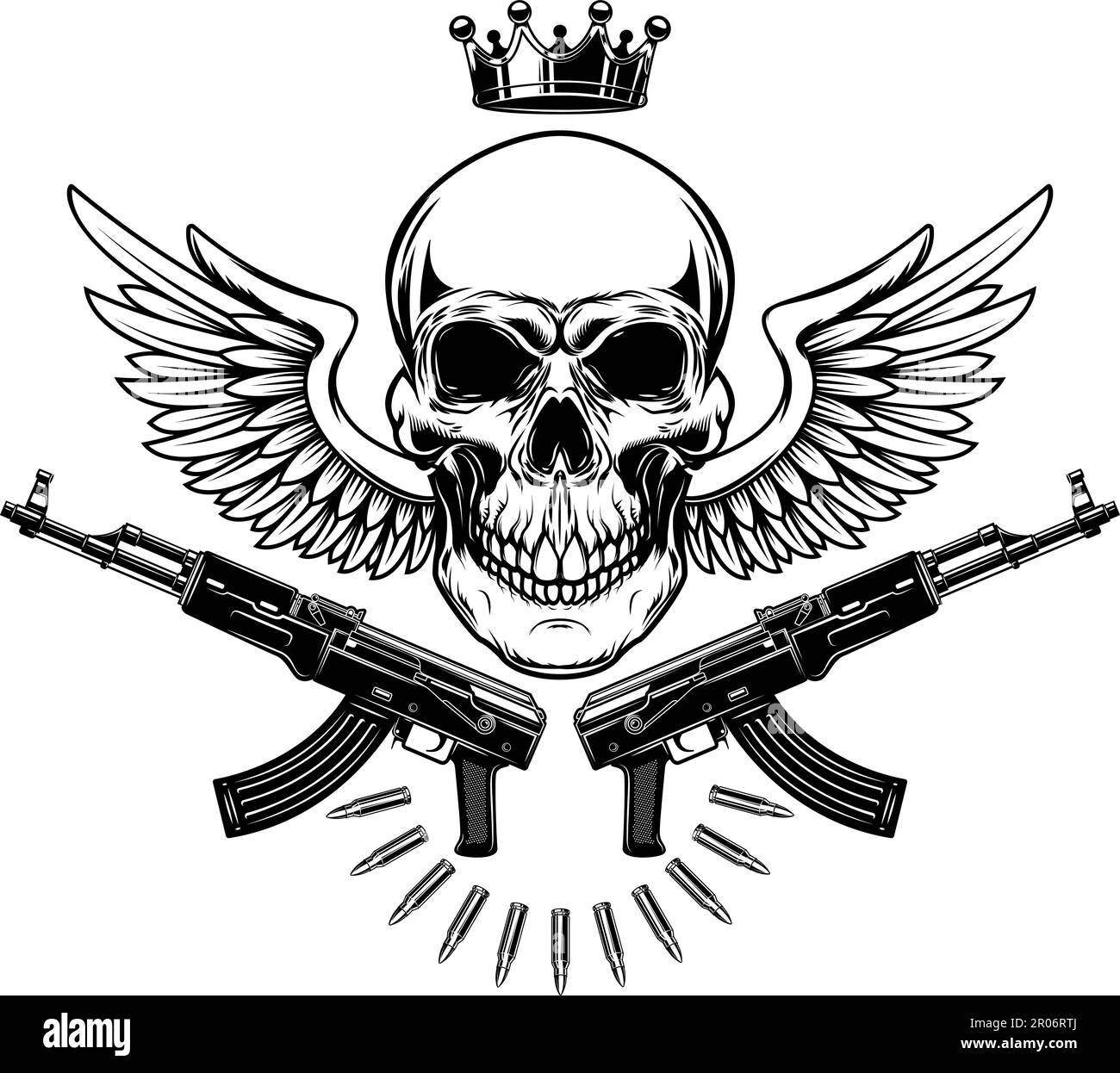 Illustration Of The Skull With Crossed Assault Rifles Design Element For Logo Label Sign