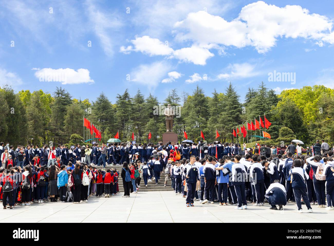 7 4 2023 Chinese tourists, school students visit a statue of Mao Zedong ...