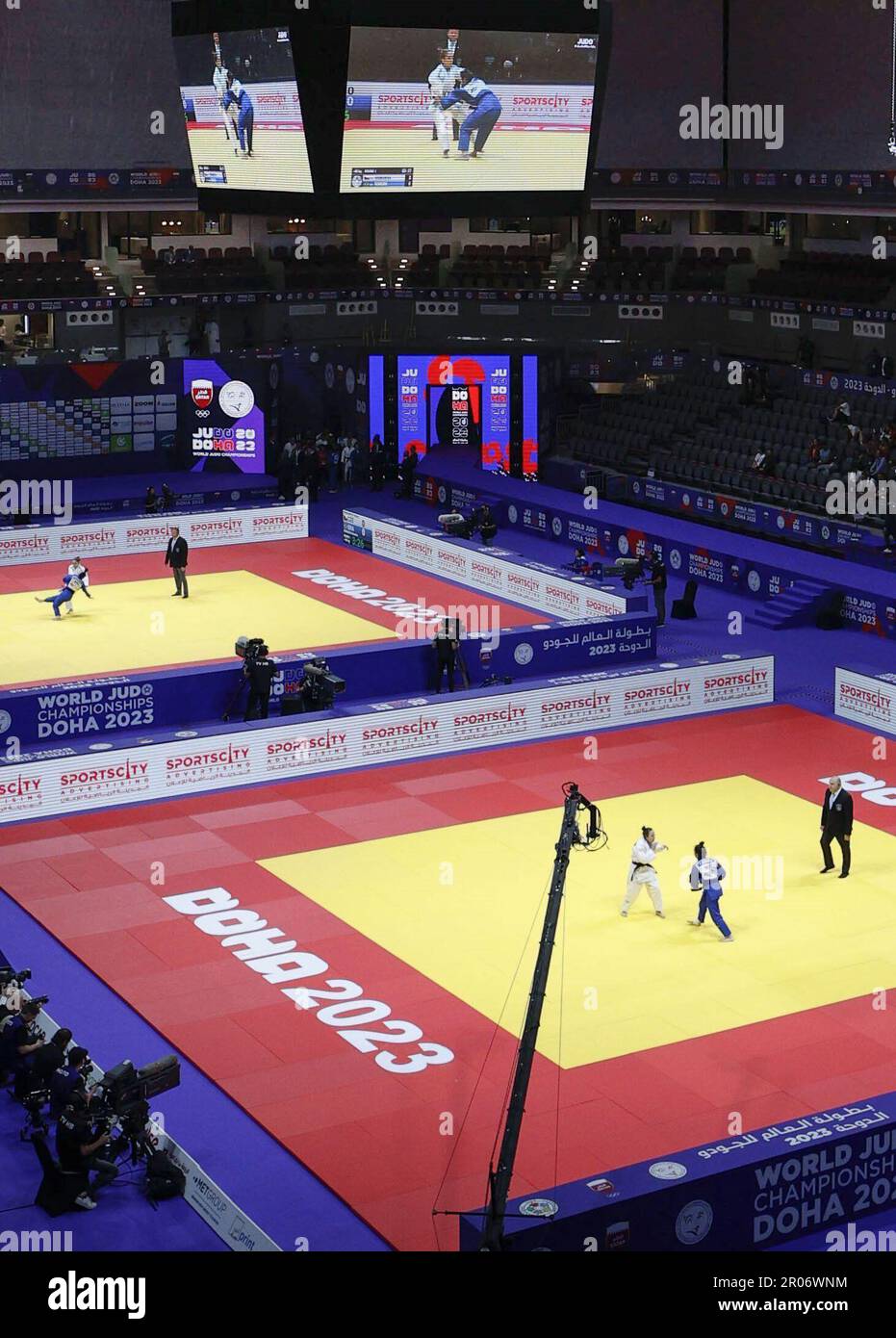 Photo taken on May 7, 2023, shows judoka in action on the opening day ...