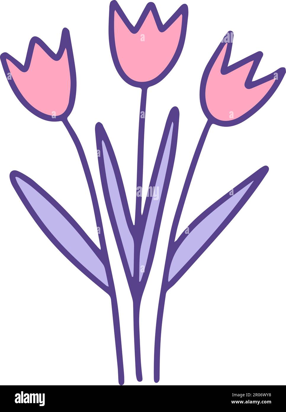 Bouquet of flowers childish doodle. Kids drawing of tulips Stock Vector ...