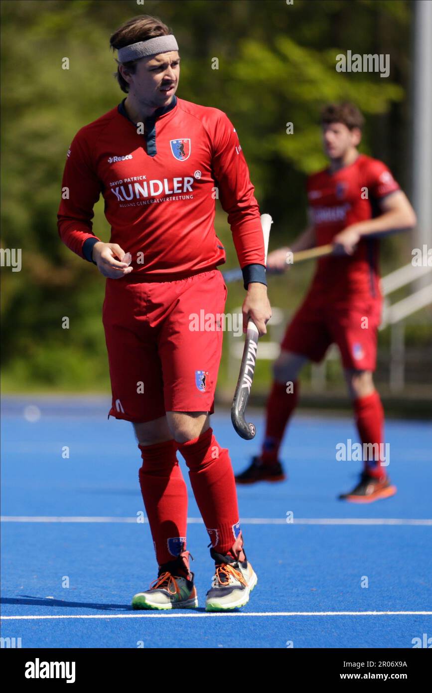 Berlin, Germany. 07th May, 2023. Marian Klink from Berliner HC warming ...