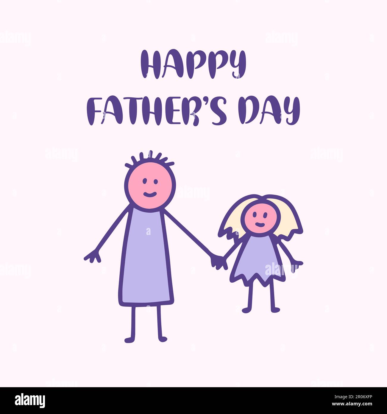 Happy Fathers Day greeting card, Child Holding dads hand kids doodle ...