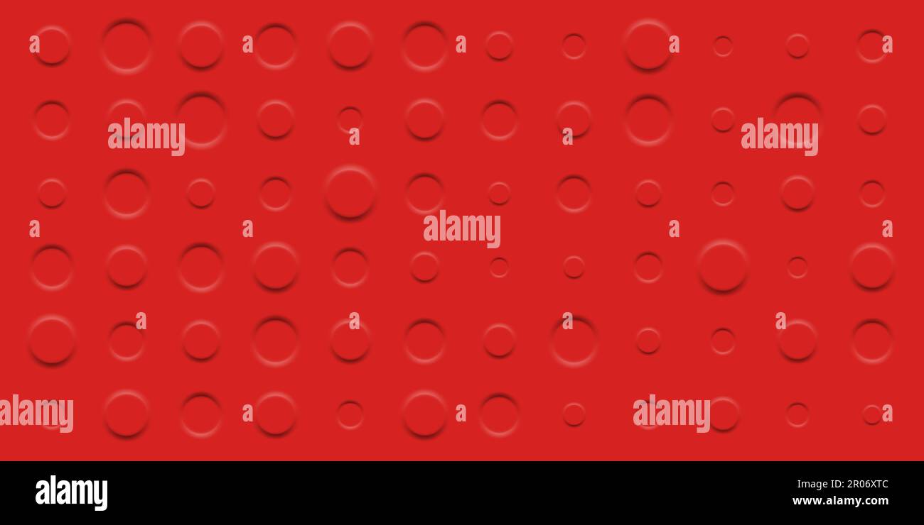 Red minimalistic background with random extruder pressed circles. Neumorphism style. 3d circles ...