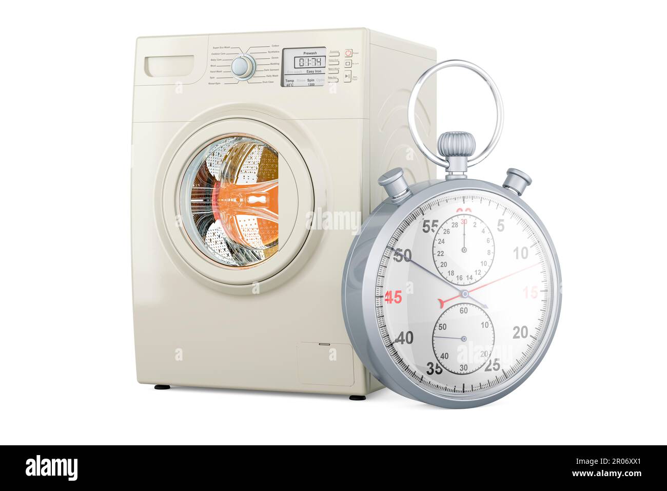 Washing machine with stopwatch, 3D rendering isolated on white ...