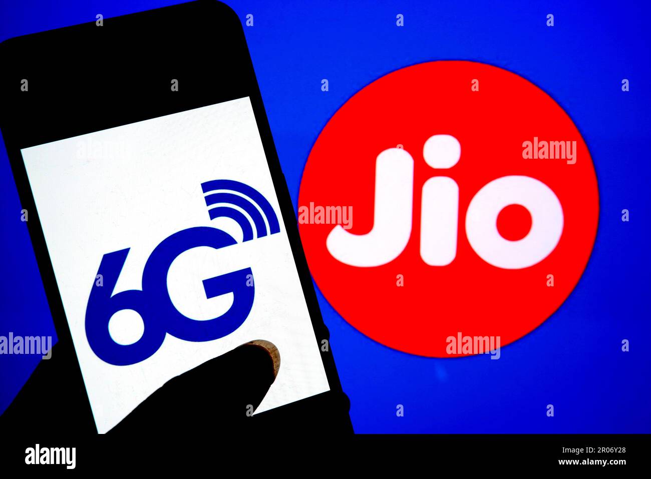 In this photo illustration, a 6G logo is seen displayed on a smartphone ...