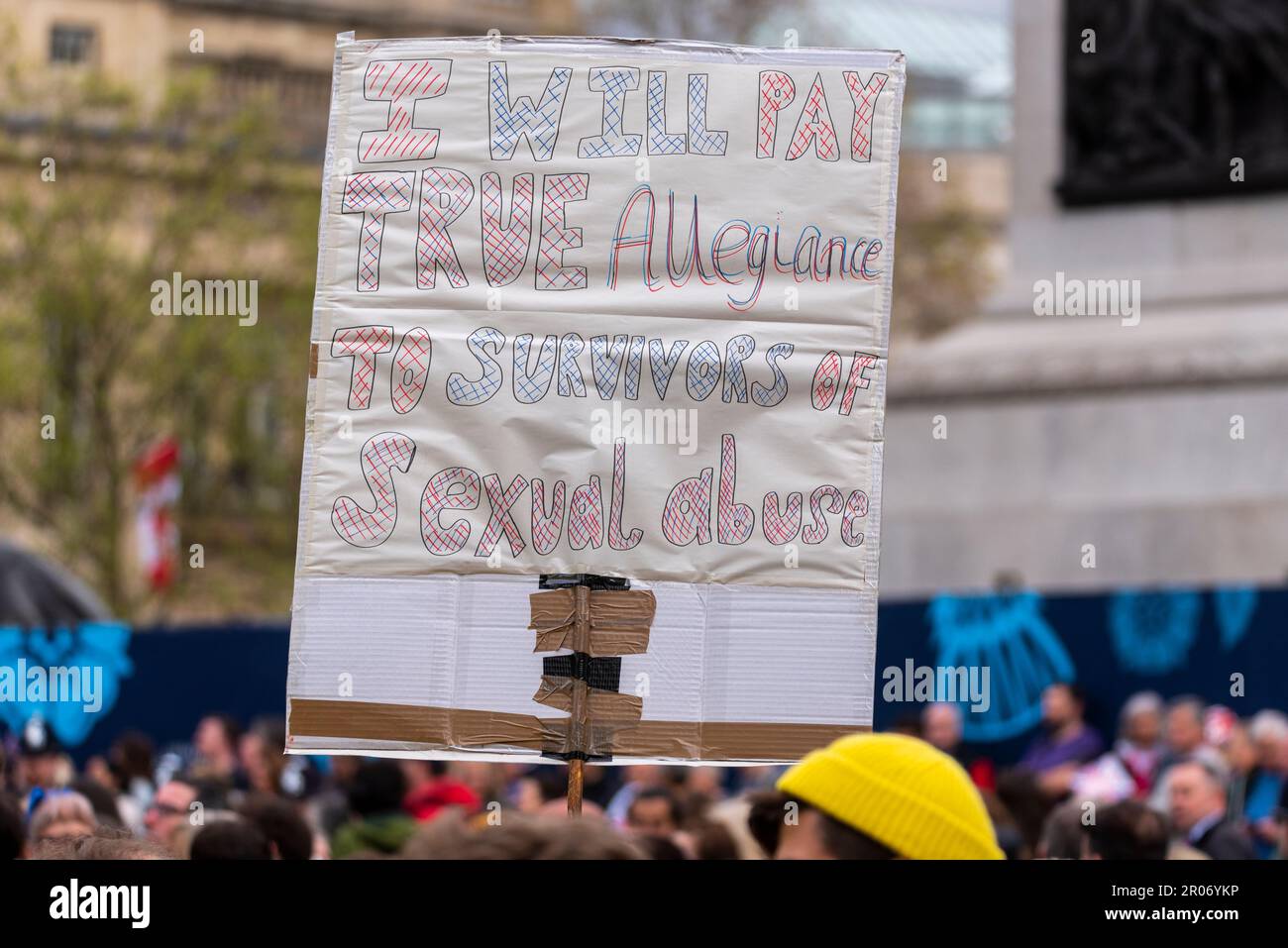Placard at 'Not my King' protest during coronation of King Charles III ...