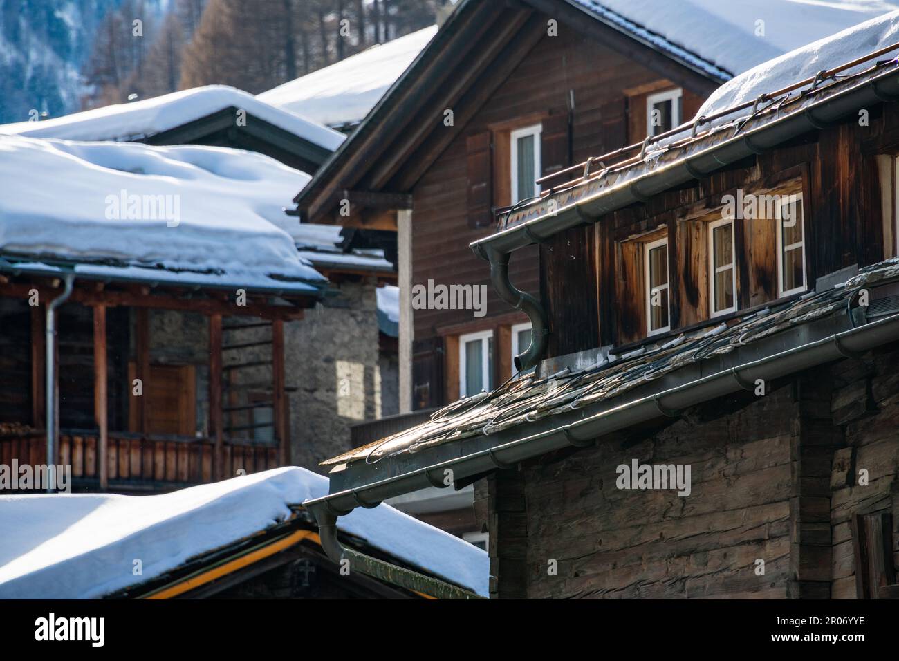 old wooden houses in Zermatt Stock Photo - Alamy