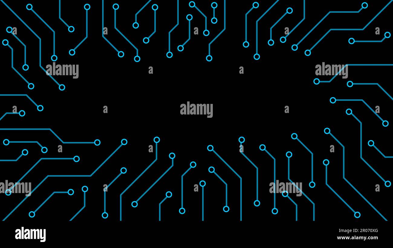 circuit board with blue line and black background Stock Photo - Alamy