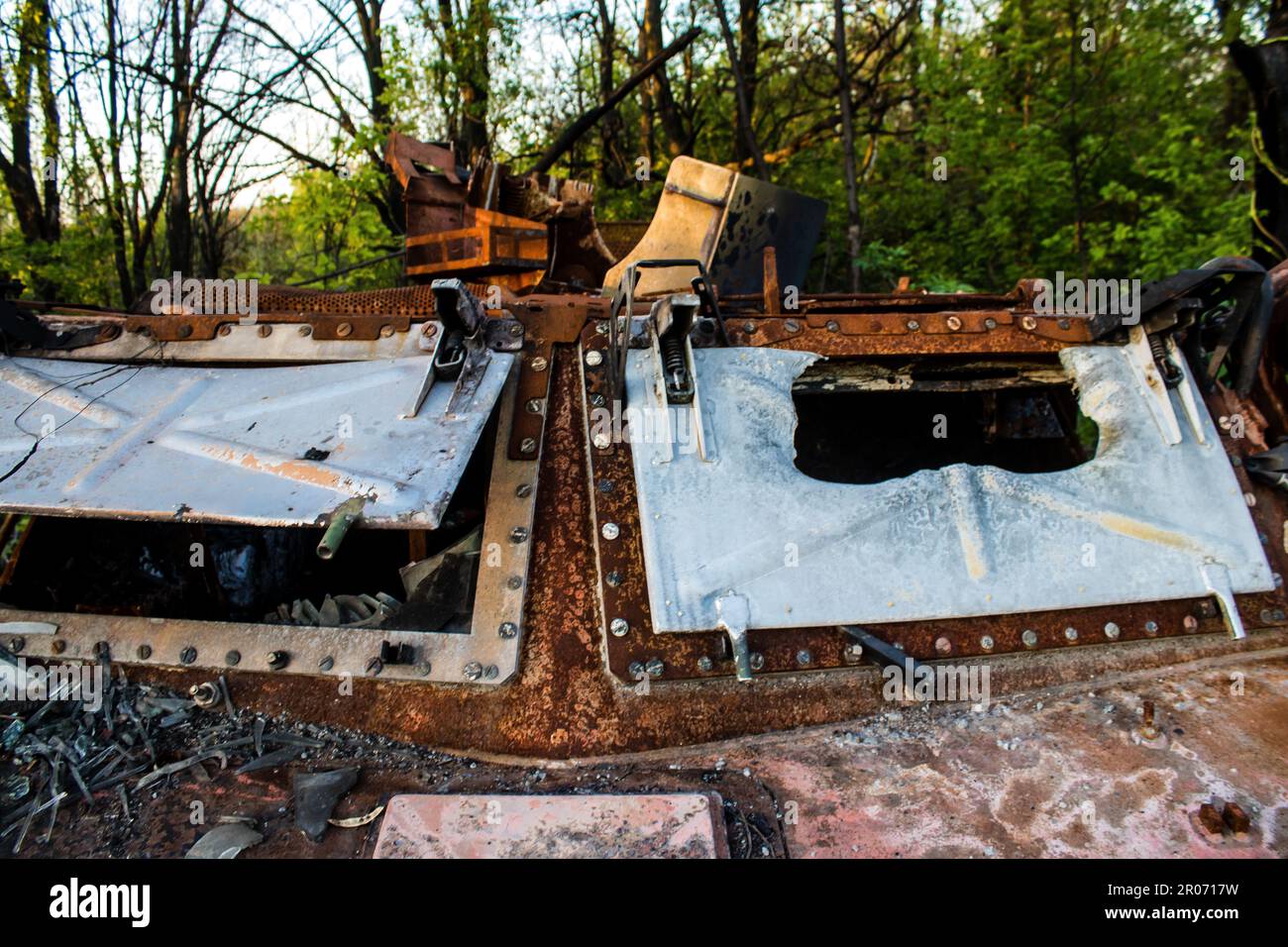 A Ukrainian army BTR armored vehicle was destroyed by artillery fire in the combat zone near ...