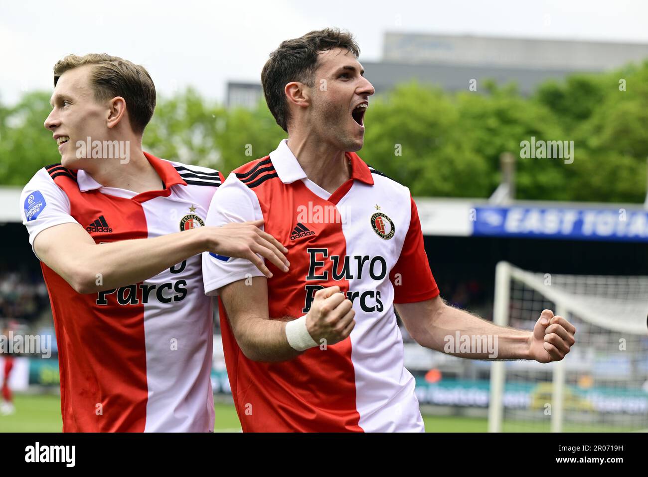 ROTTERDAM - (lr) Marcus Pedersen of Feyenoord and Santiago Gimenez of Feyenoord celebrate the 0 ...