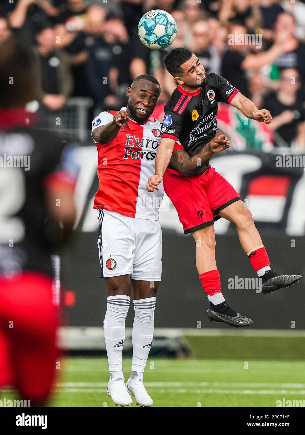 Rotterdam, Netherlands. 07th May, 2023. Rotterdam - Lutsharel Geertruida of Feyenoord, Marouan ...