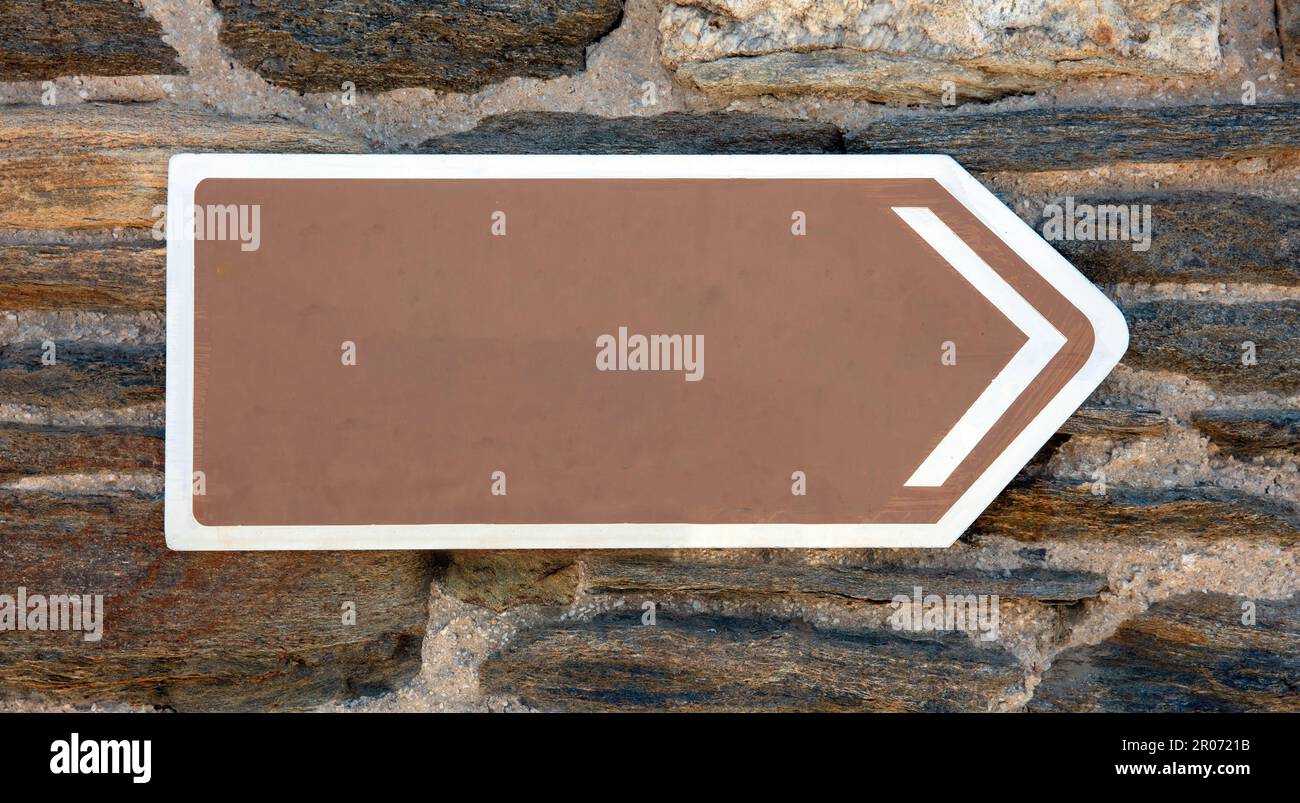 Metal directional signboard empty blank, brown signpost with white ...