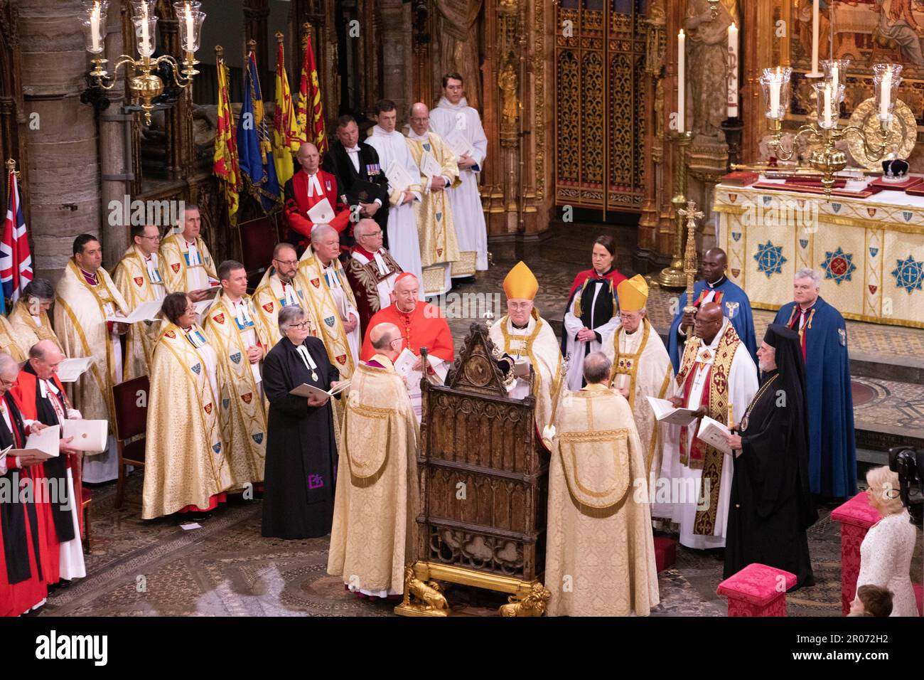 King Charles III is crowned with St Edward's Crown, during his ...